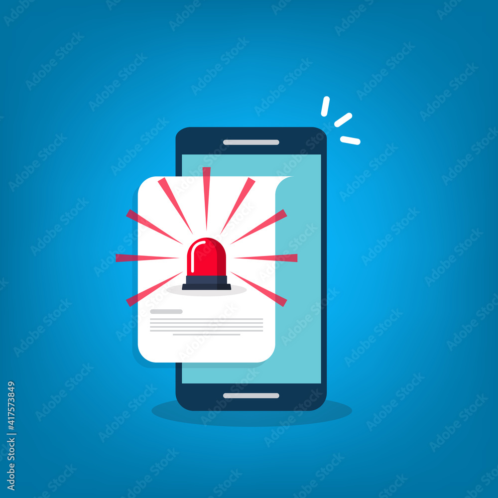 Mobile phone alarm. Alert file icon or caution message. Smartphone ...