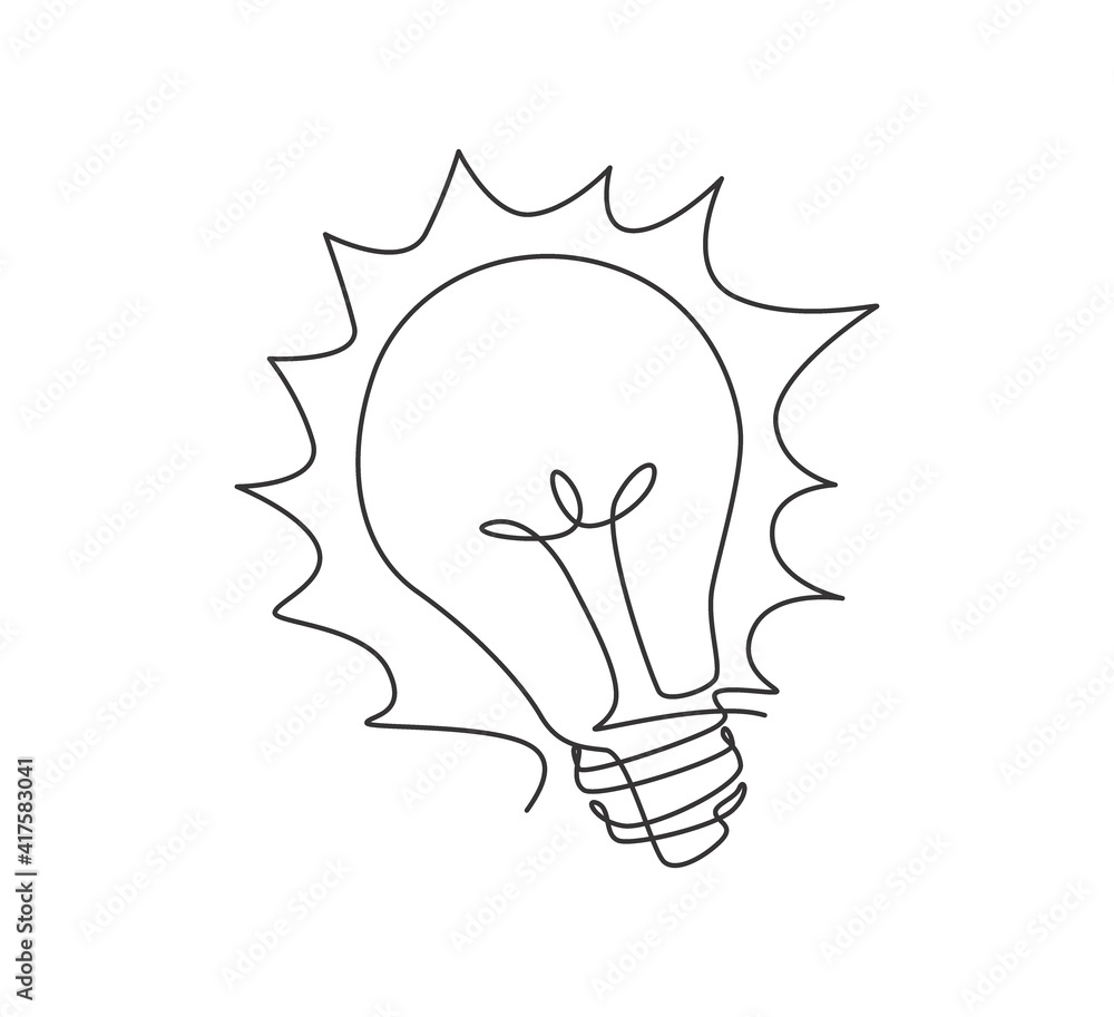 One continuous line drawing of shining glass lightbulb icon logo emblem ...