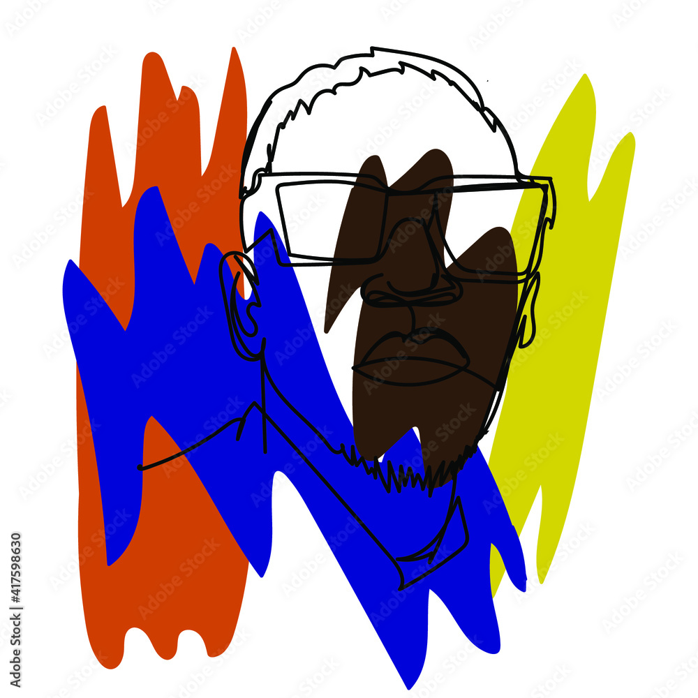 Black man. Hand draw outline portrait of african black man with bown ...