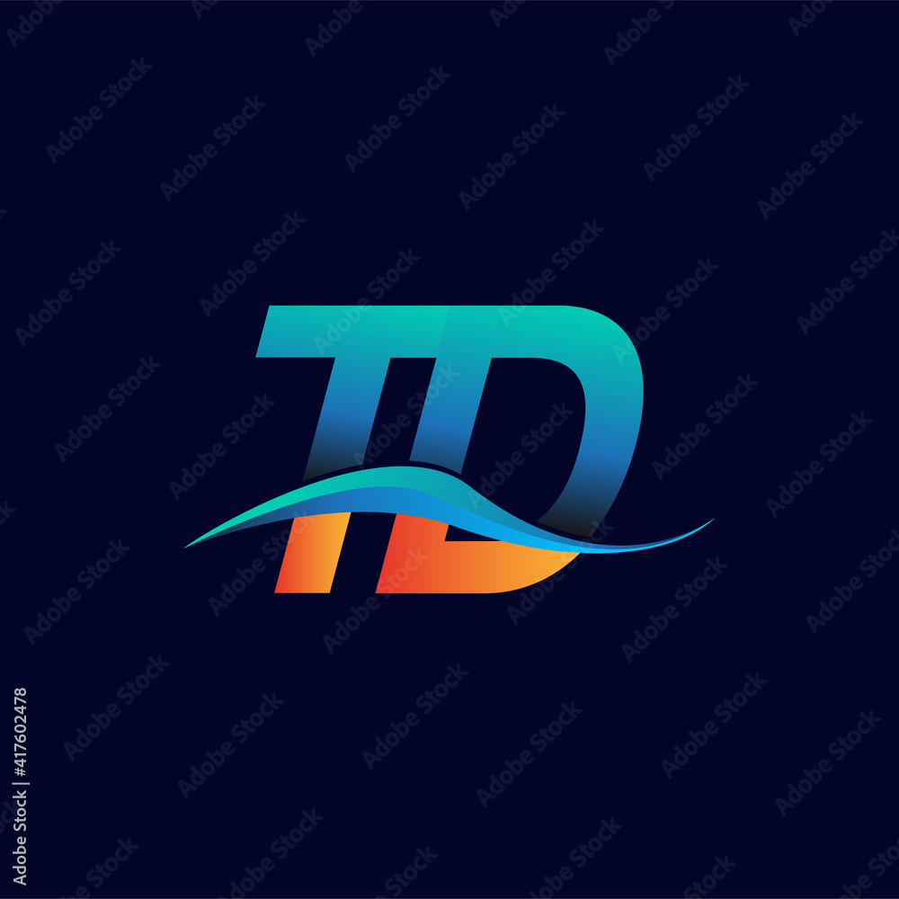 Initial letter logo TD company name blue and orange color swoosh design ...