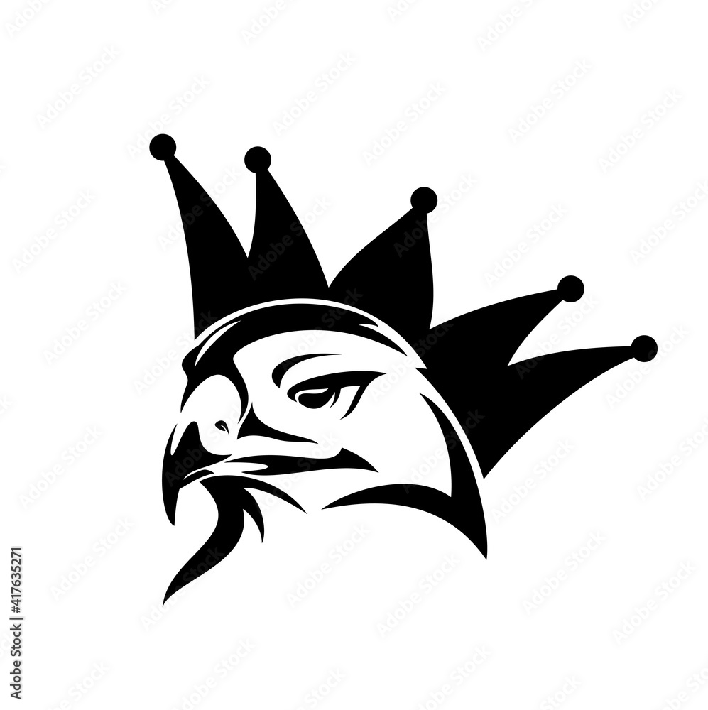 beautiful bird head and royal crown silhouette - king eagle, hawk or ...