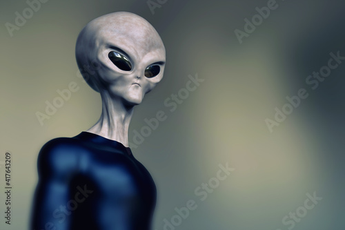 Grey Alien Humanoid ET Character on black Background. Extremely ...