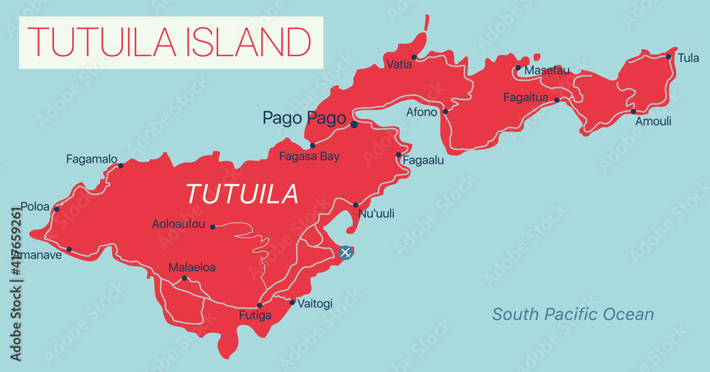 Tutuila Islands detailed editable map with cities and towns, geographic ...