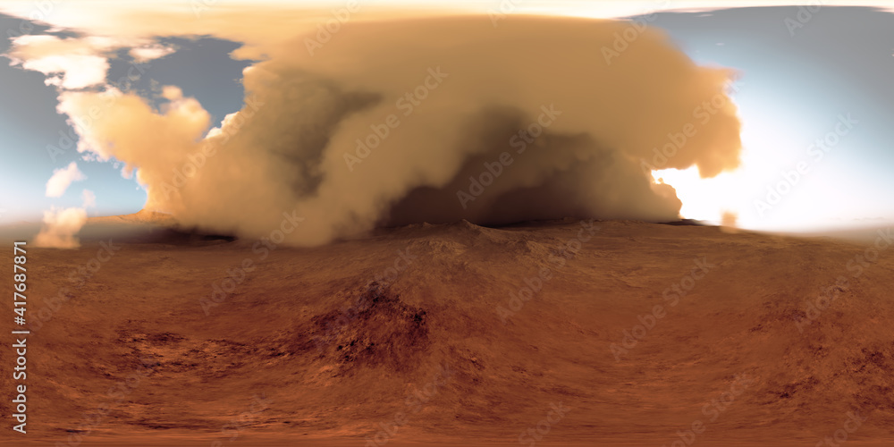 Ilustración de Stock 360 degree panorama of the massive dust storm ...