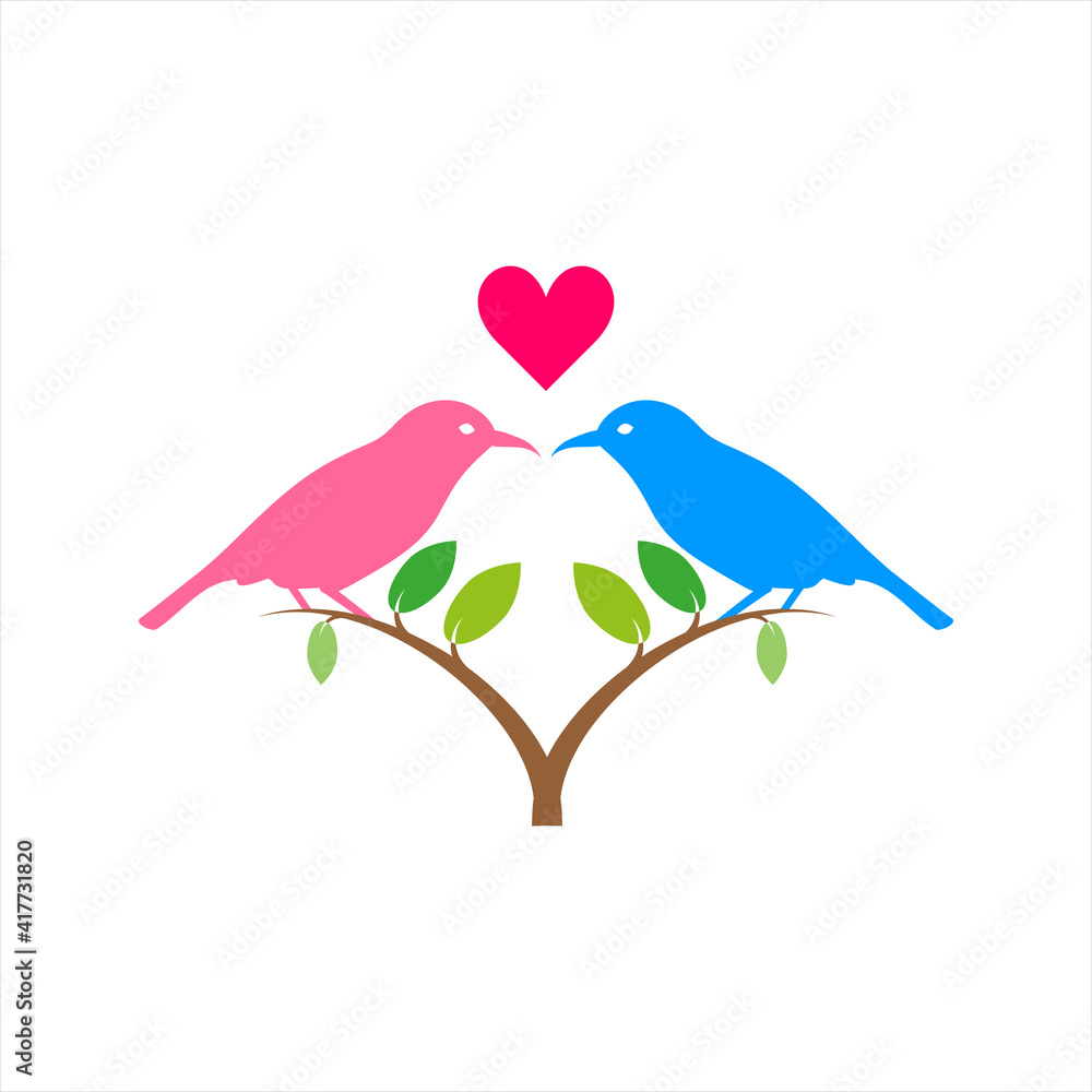 Vector illustraton of a two bird couple in love. Stylish card for ...