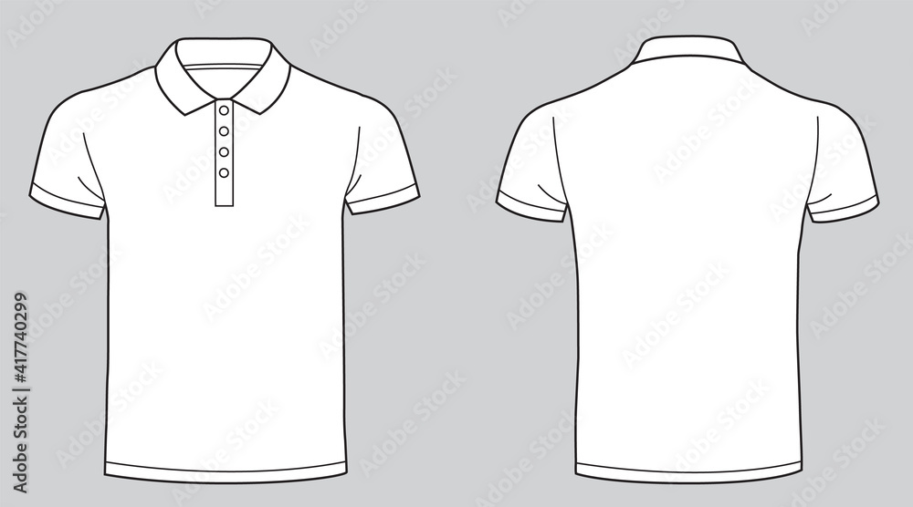 Blank white collar t-shirt template. Front and back view Stock Vector ...