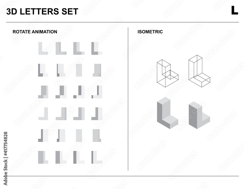 3d L Alphabet Letters Set Animate Isometric Wireframe Vector Stock ...