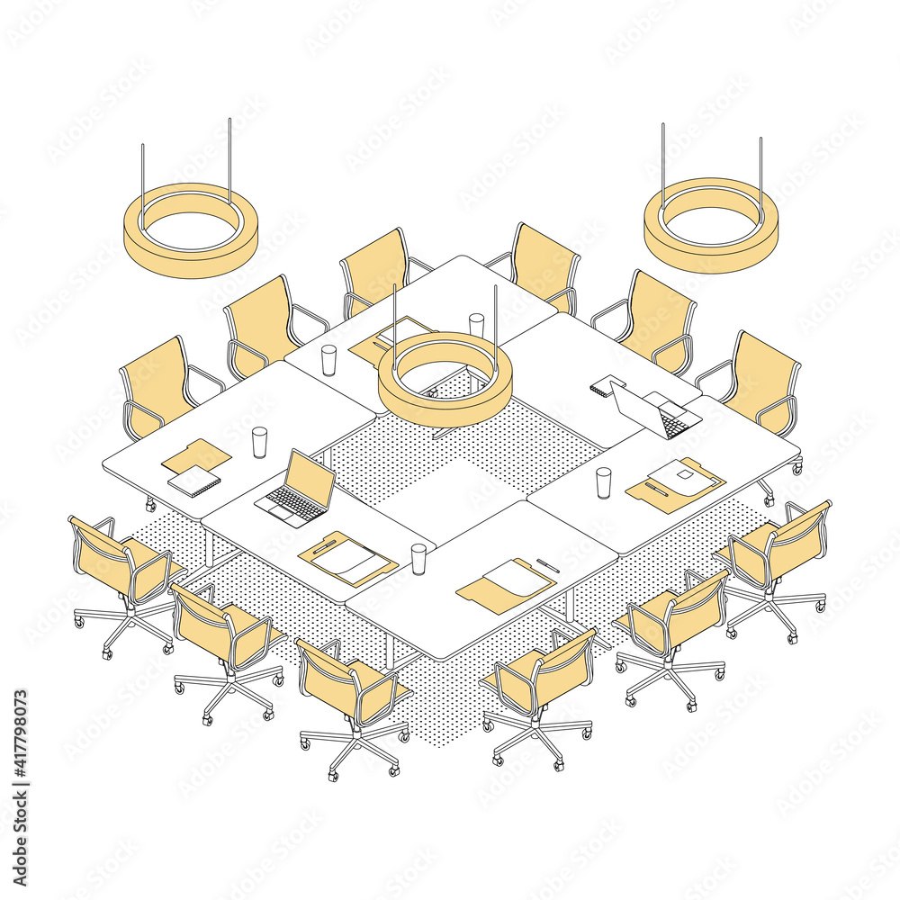 Modern isometric conference room on white. Vector illustration in flat ...