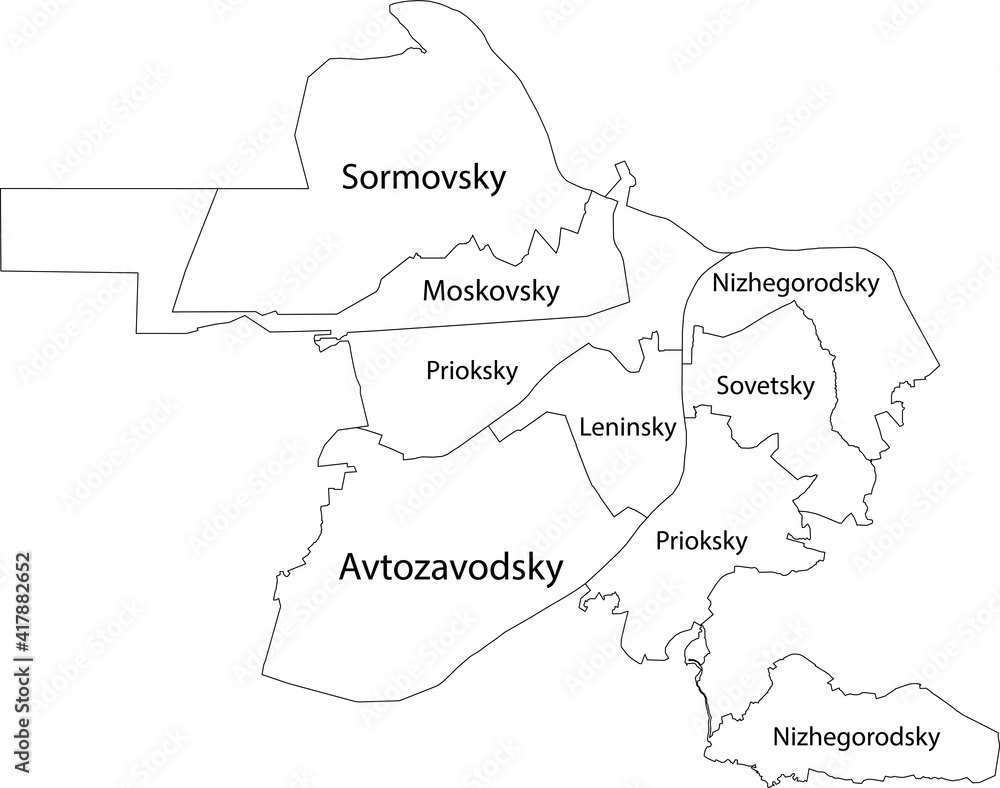 Simple white vector map with black borders and names of districts ...
