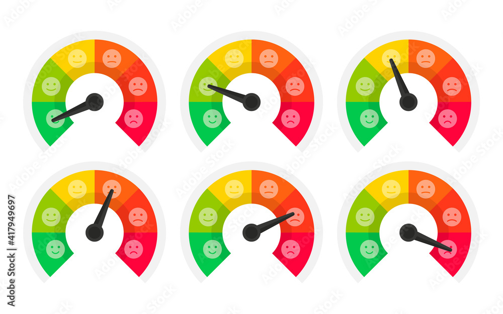 Set of emotions scales, Feedback concept. Rating meter, smiley like and ...