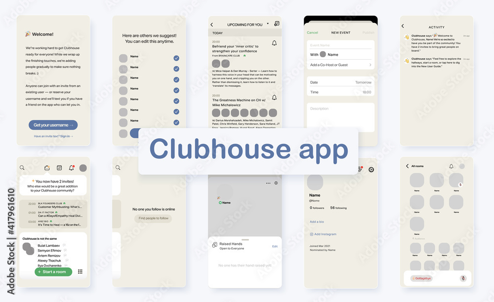 Clubhouse Application template. Mockup New social network for ...