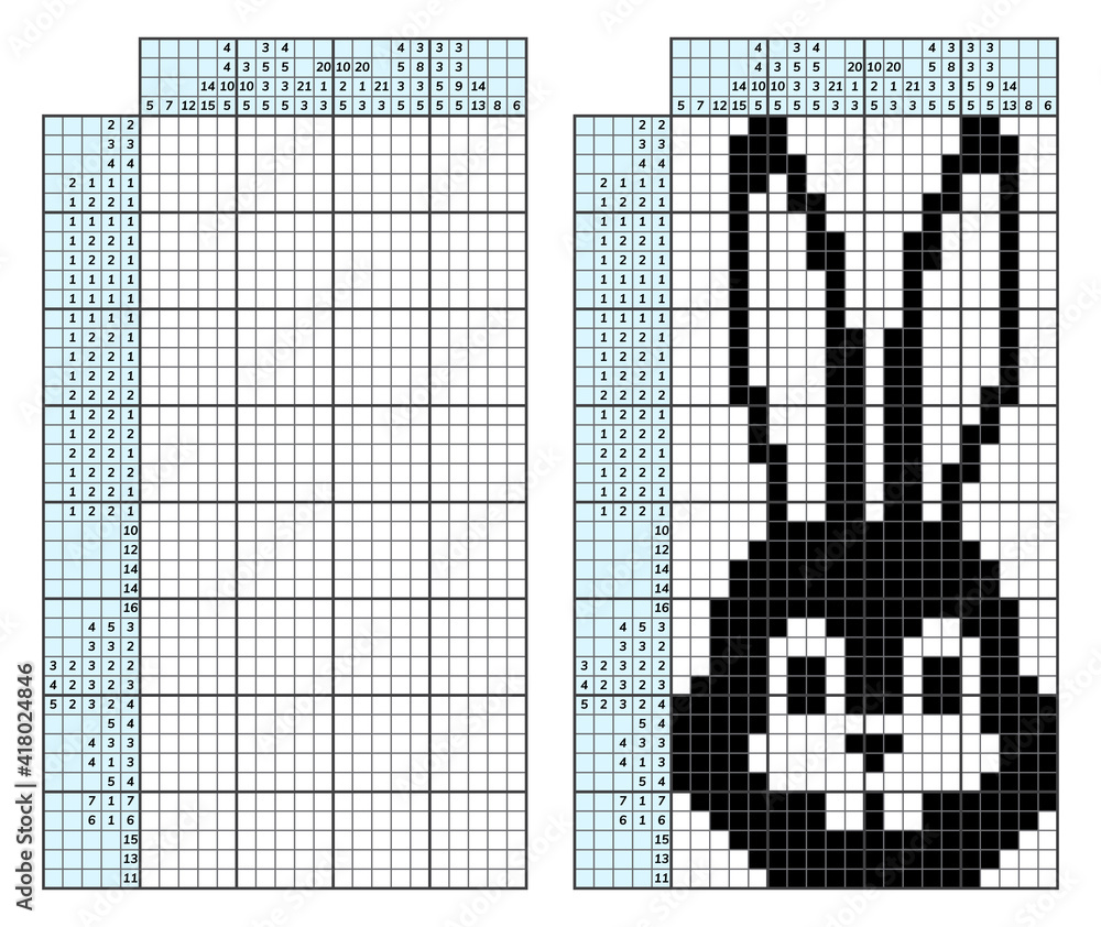 Japanese crossword puzzle. Kids and adult mathematical mosaic. Nonogram ...