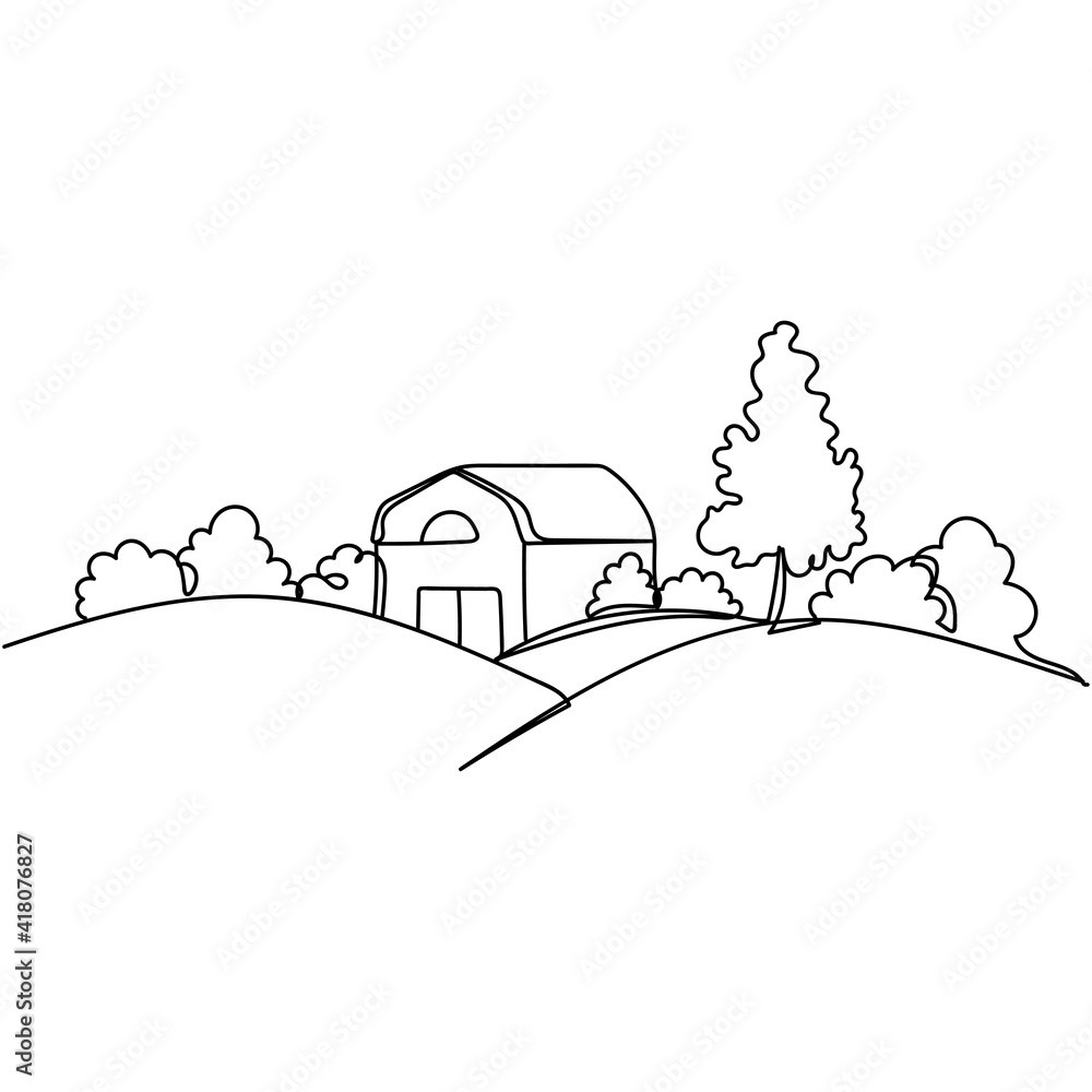 Abstract vector illustration. Continuous one line drawing of farm ...