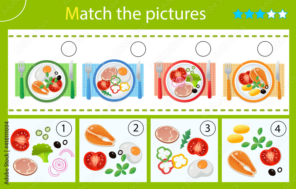Matching game, education game for children. Puzzle for kids. Match by ...
