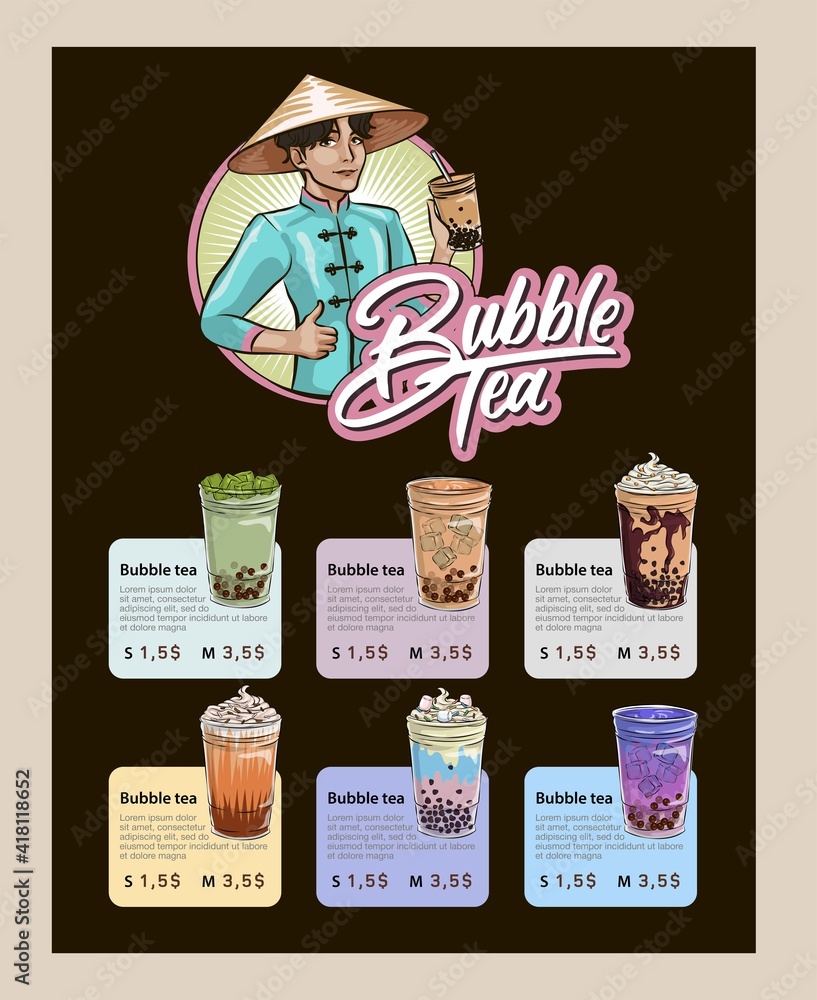 menu design and flyers Thai pearl bubble tea menu for your cafe with ...