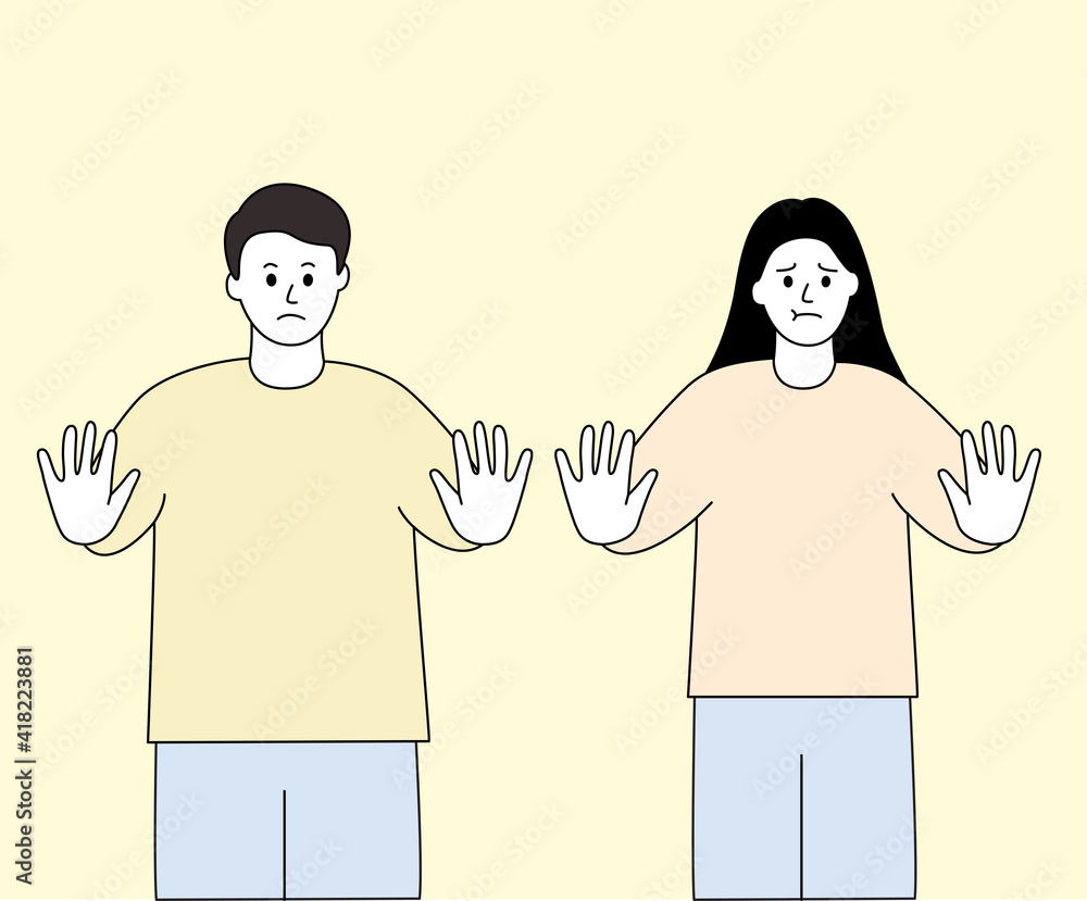 Men and women who refuse to do something illustration set. position ...