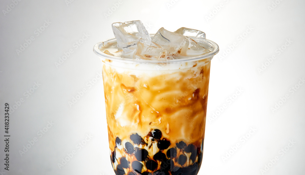 White background of pearl milk tea beverage Stock Photo | Adobe Stock