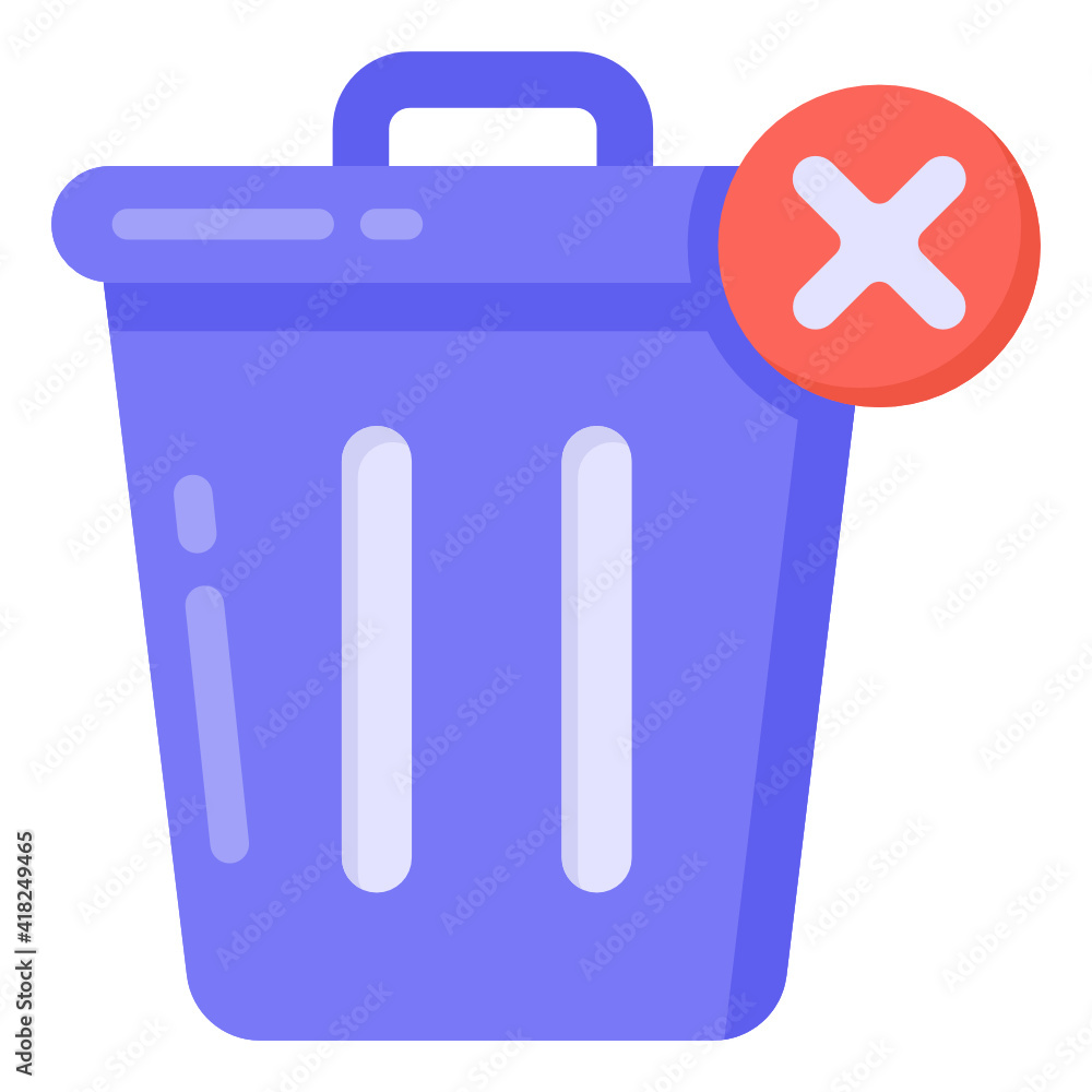 Bin with cross sign denoting flat icon of delete Stock Vector | Adobe Stock