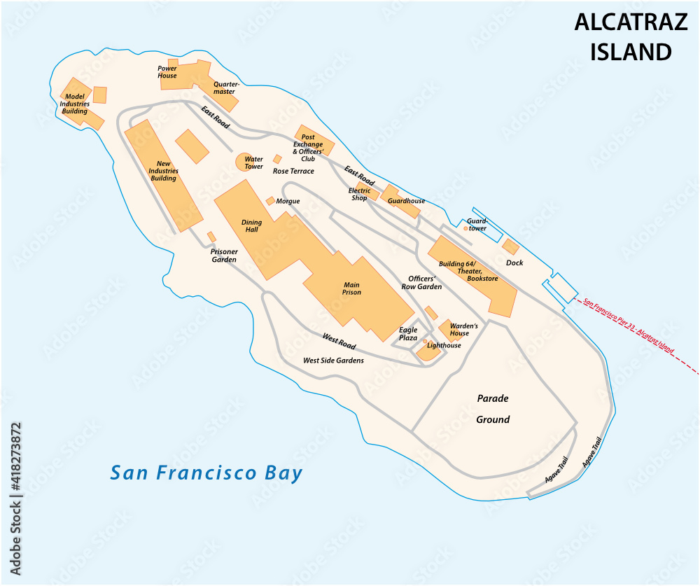 vector map of Californias former prison island Alcatraz Stock Vector ...