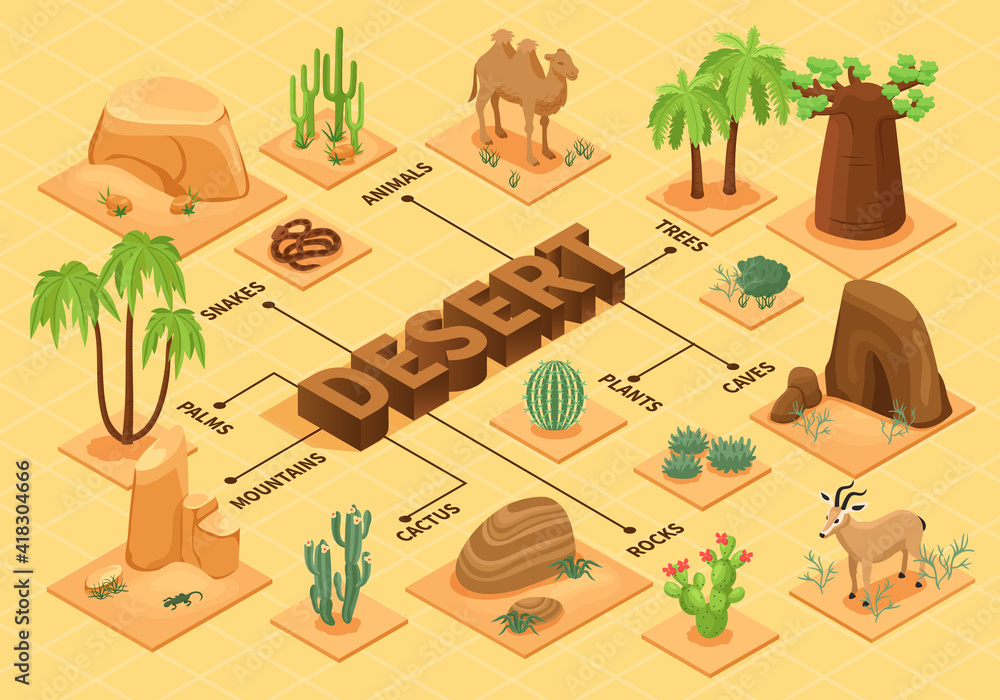 Desert Isometric Flowchart Stock Vector | Adobe Stock