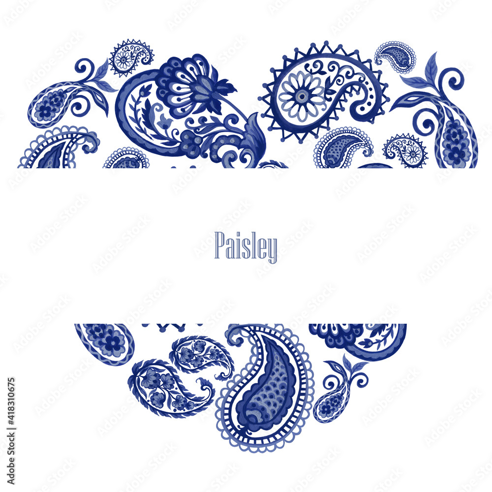 watercolor illustration paisley eastern outline flower leaves and ...