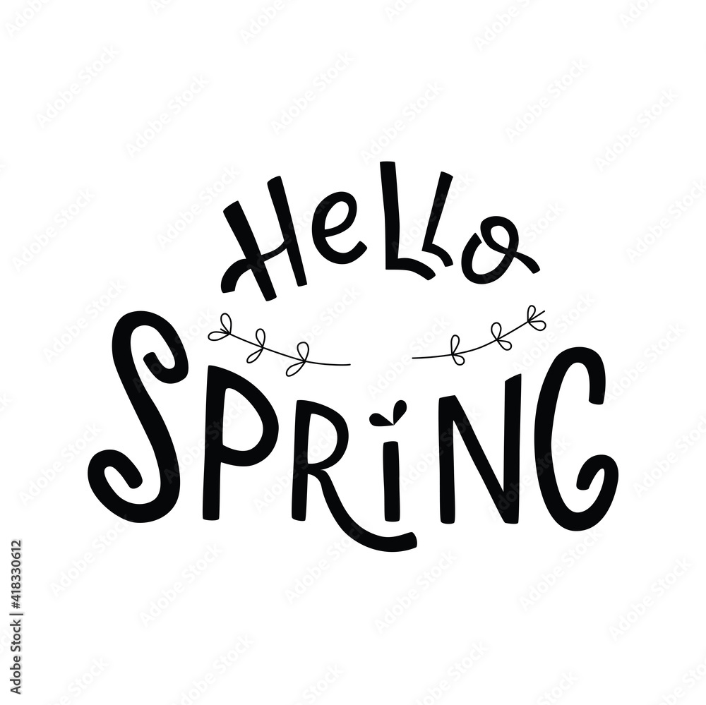 Hello spring handwritten sign, font with flowers. Vector stock ...