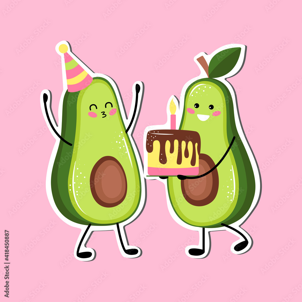 set vector illustration of cute avocado fruit or character celebrating ...