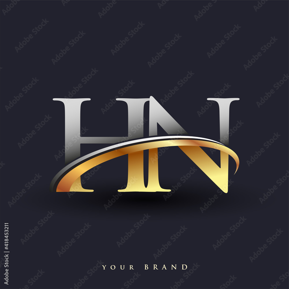 HN initial logo company name colored gold and silver swoosh design ...