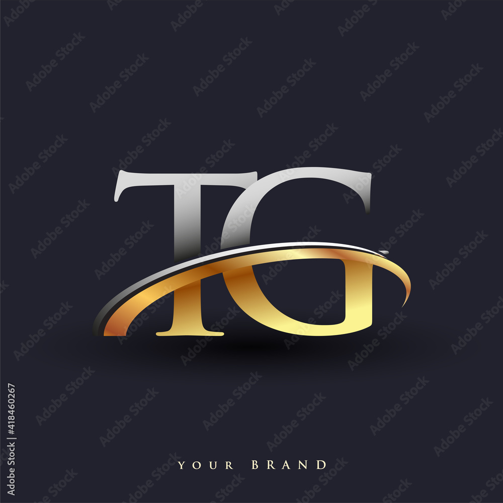 TG initial logo company name colored gold and silver swoosh design ...