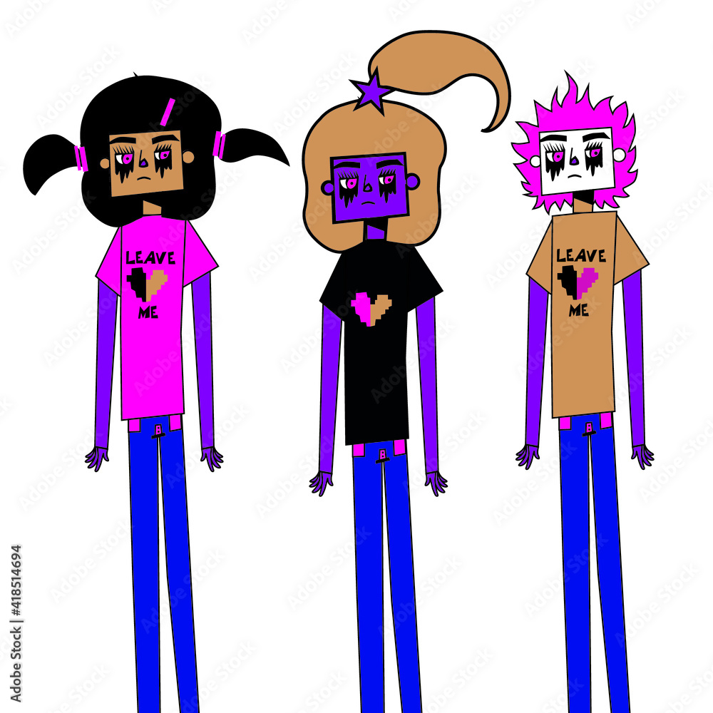 Stylized teenagers. Options for different hairstyles for teenagers ...