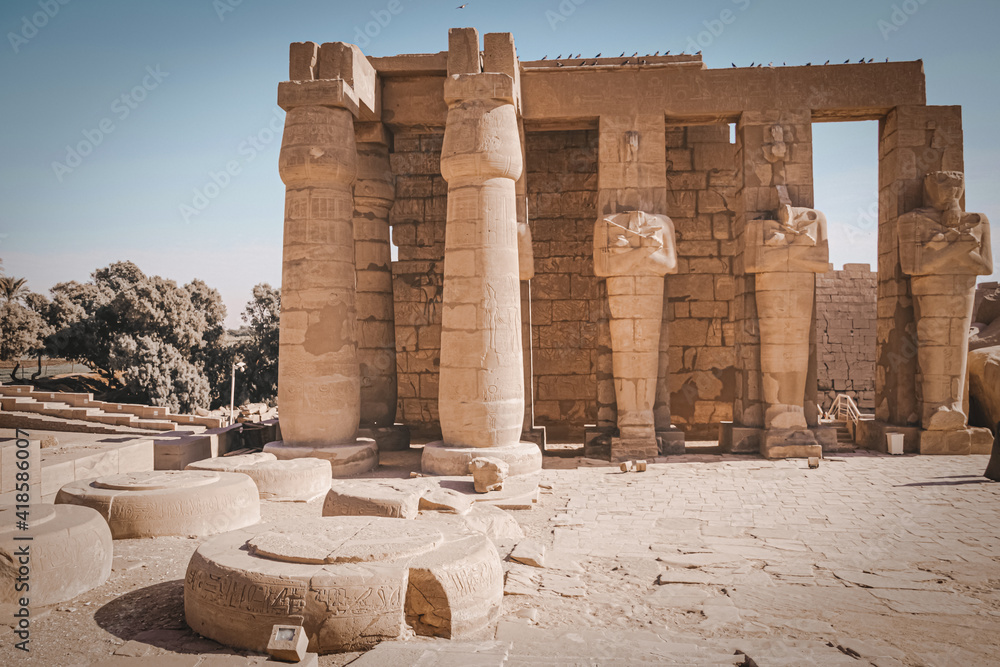 Ruins of the Egyptian temple of Ramesseum, the funeral temple of ...
