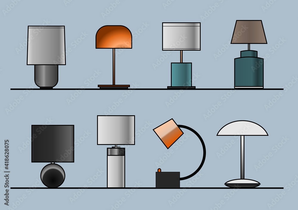 Vector CAD Blocks style set of Lamp front view used in architecture ...