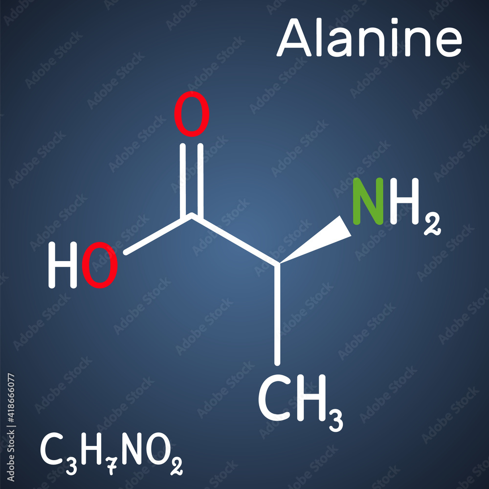 Alanine, L-alanine, Ala, A molecule. It is non-essential amino acid ...
