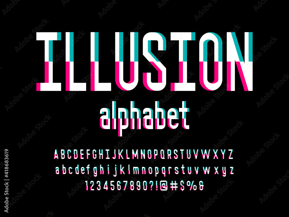 Vector of optical illusion alphabet design with uppercase, lowercase ...
