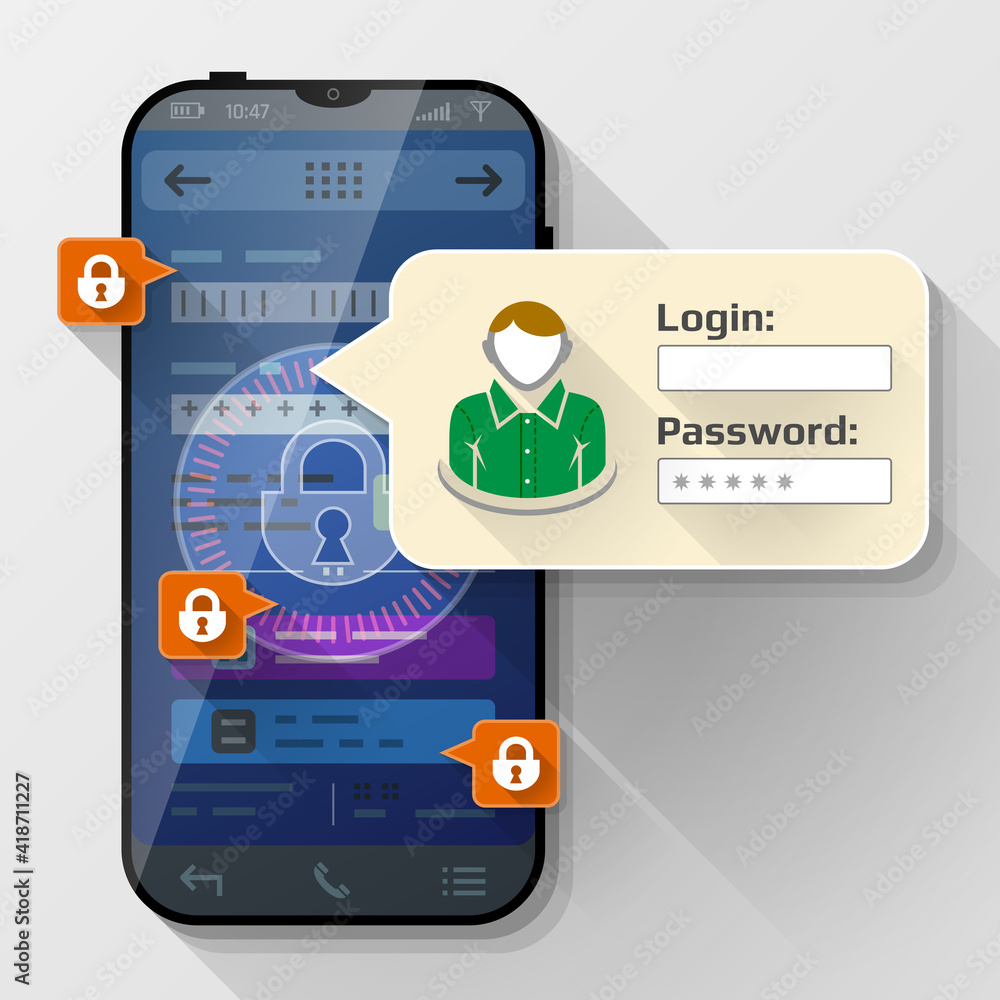 Stock-Vektorgrafik „Smartphone with message bubble about login. Dialog ...