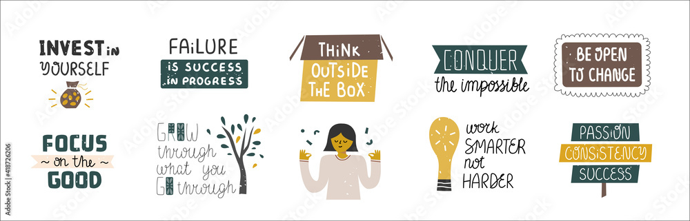 Set of cute inspirational clip art quotes. Stock Vector | Adobe Stock
