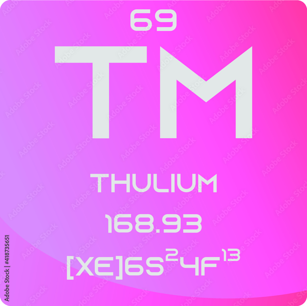Thulium Tm Lanthanide Chemical Element vector illustration diagram, with atomic number, mass and ...