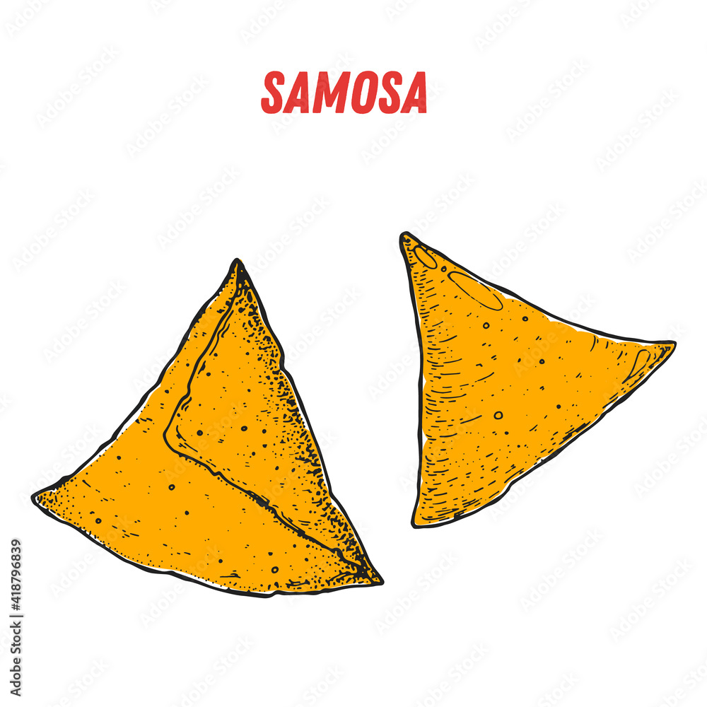 Samosa sketch, Indian food. Hand drawn vector illustration. Sketch ...