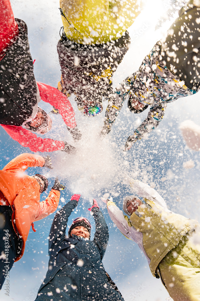 Group of happy friends are having fun at ski resort Stock Photo | Adobe ...