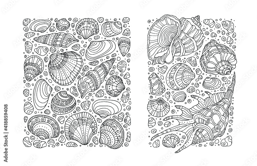 Seashell pattern. Sea shell border, clipart. Vector illustration ...