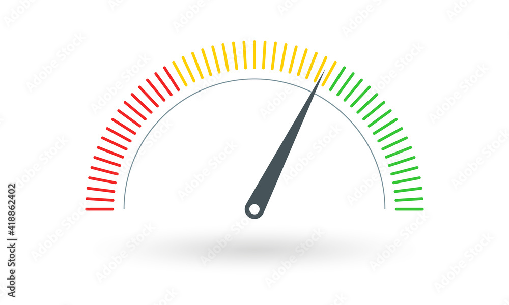 Gauge or meter indicator. Speedometer icon with red, yellow, green ...