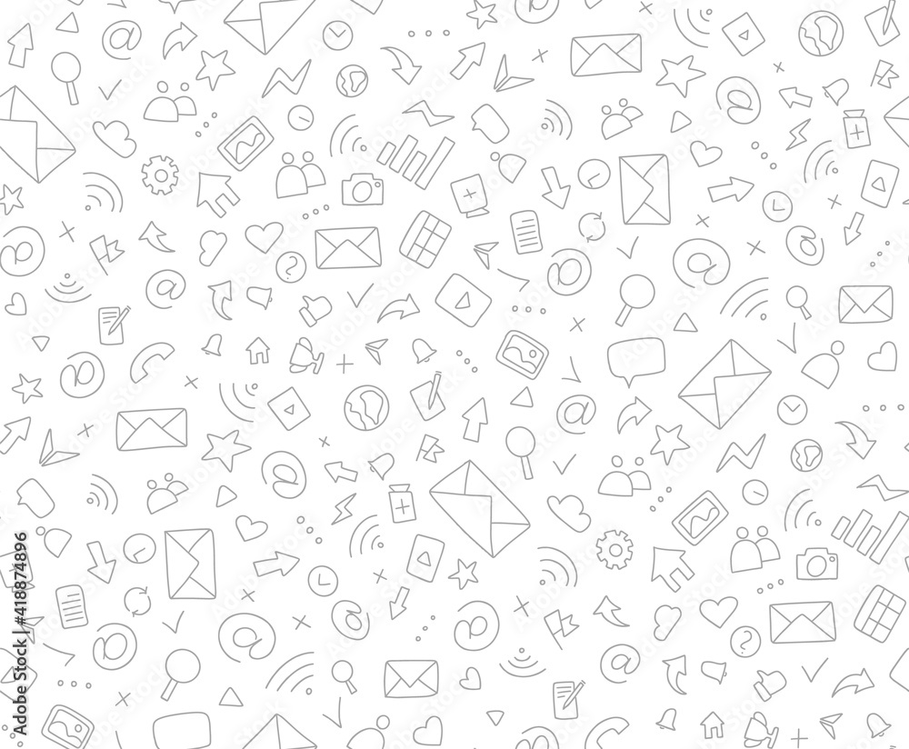 Social media doodle seamless pattern. Internet background. Hand Drawn ...