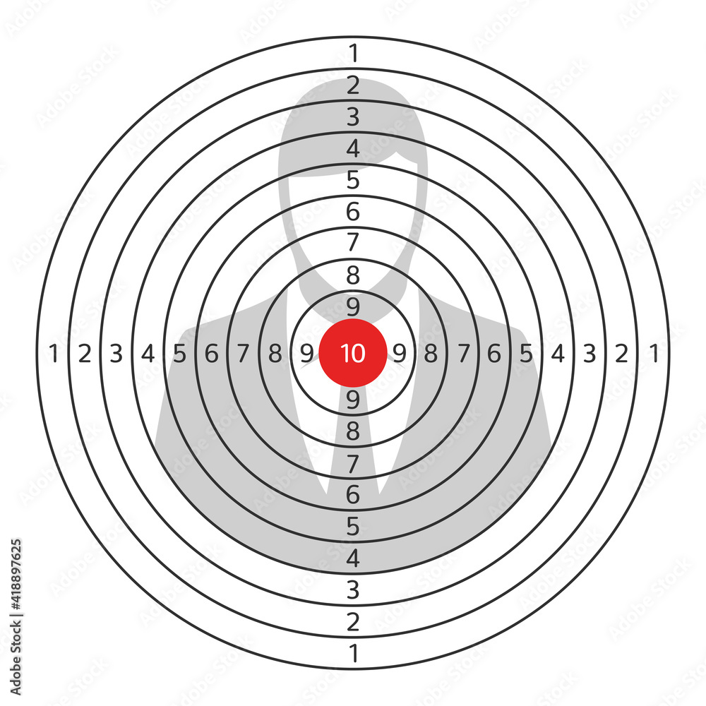Vector illustration of shooting target with man silhouette isolated on ...