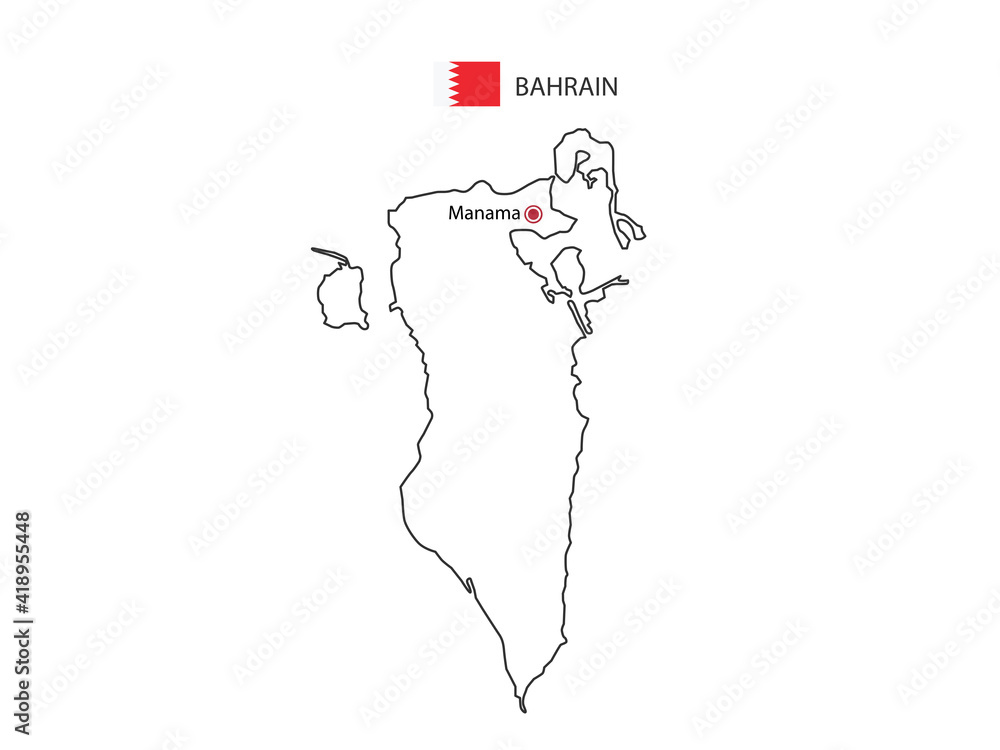 Hand draw thin black line vector of Bahrain Map with capital city ...