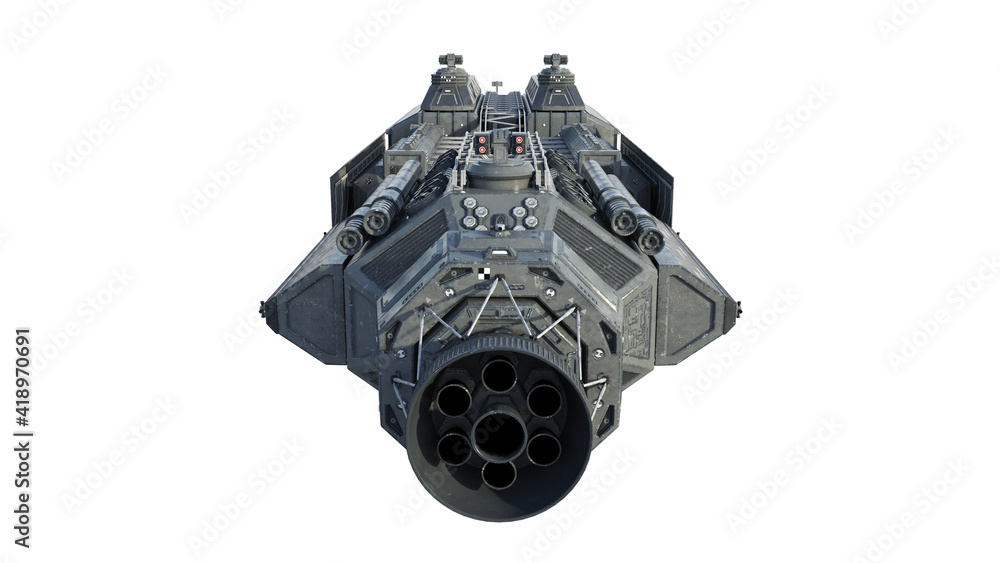 Spaceship, alien UFO spacecraft in flight isolated on white background ...