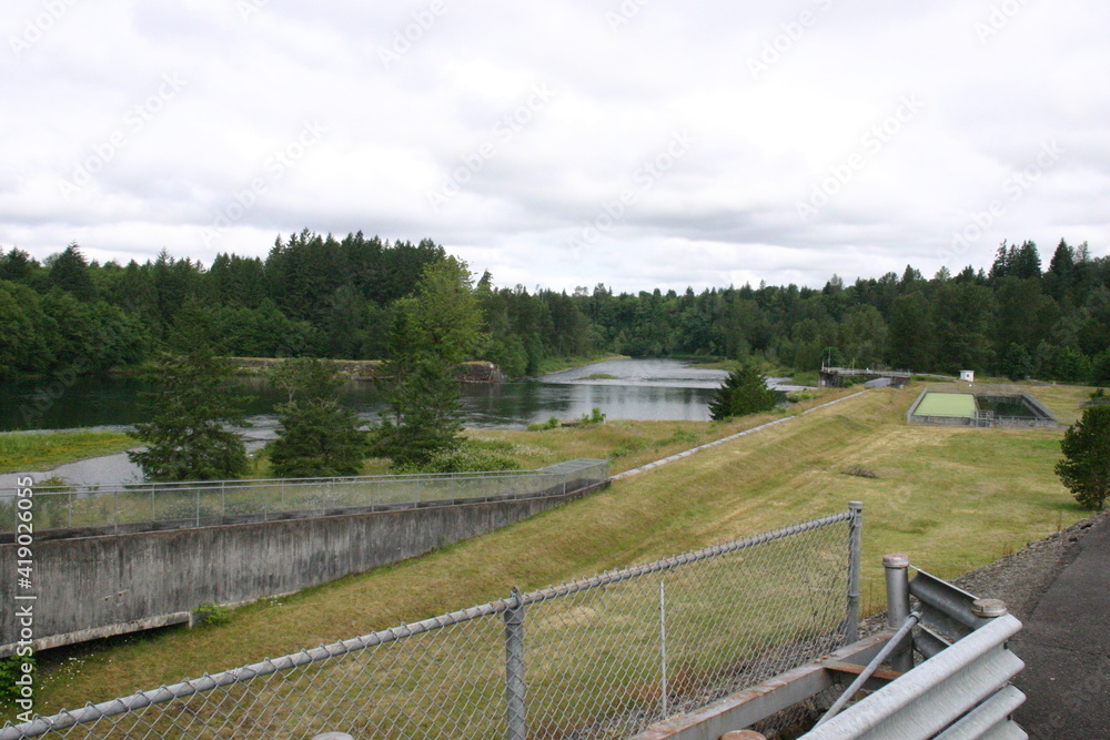 Cowlitz Salmon Hatchery Fish Ladder on River in Northern California ...