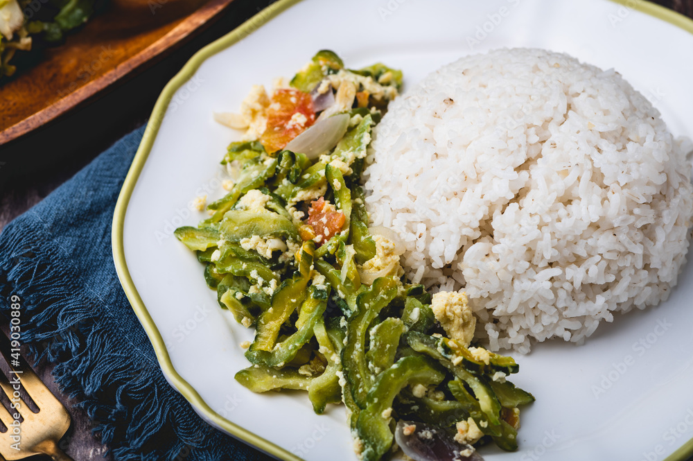 Ginisang Ampalaya (Sauteed Bittergourd) with Egg and Tomato (Close Up ...