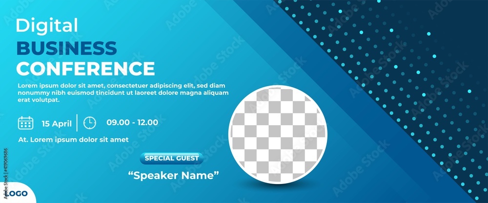 Modern horizontal banner design for business. Blue background with a ...