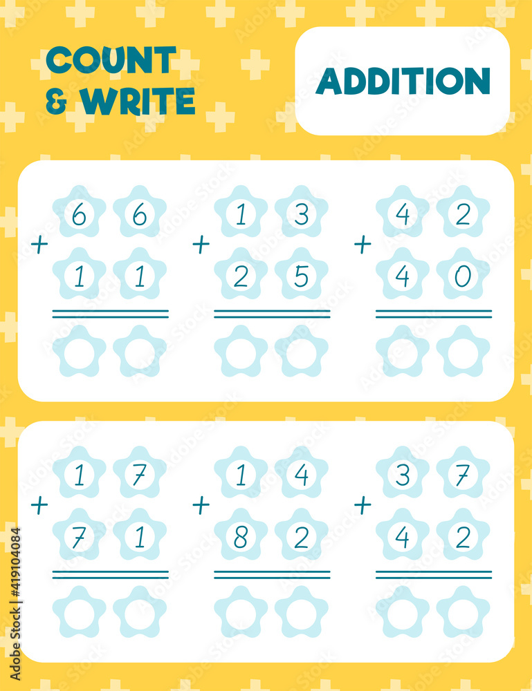 Stock-Vektorgrafik „Math worksheet practice print page. Double digit ...