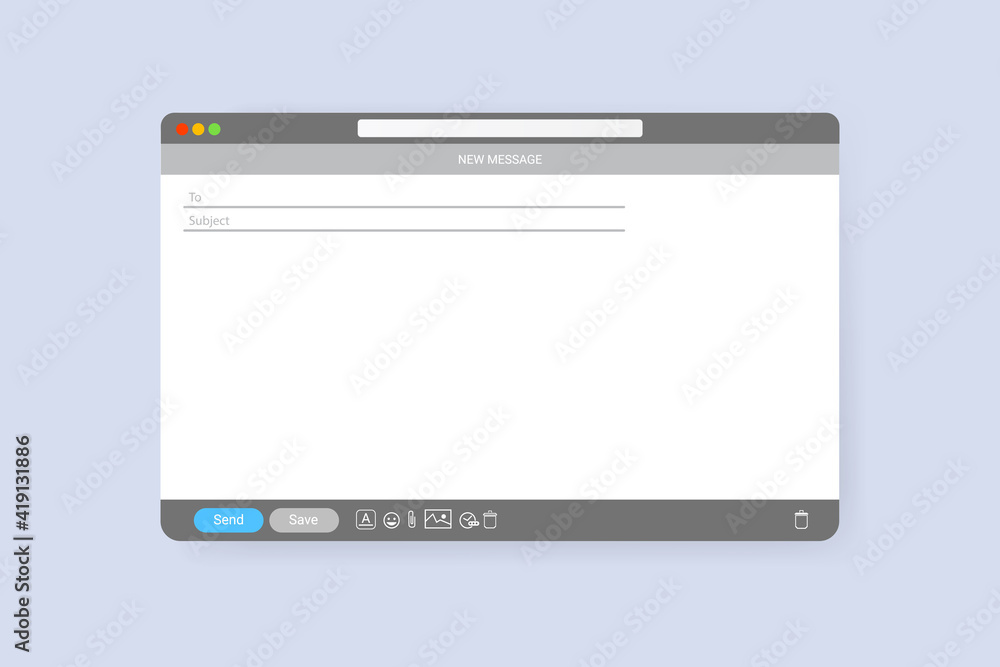 Email window template, new message grey interface mockup design ...